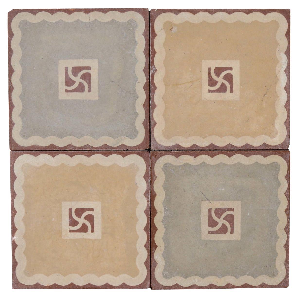 Hand Painted French Reclaimed Tiles Lot of 125 Sq Ft at 1stDibs