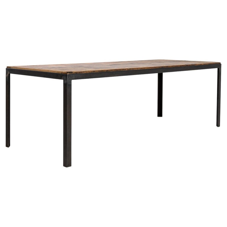 Reclaimed French Metal Table with Wooden Top For Sale at 1stDibs