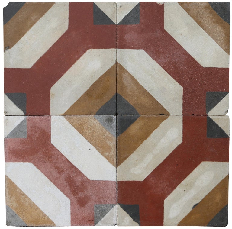 Reclaimed Geometric Encaustic Cement Floor or Wall Tiles For Sale at ...