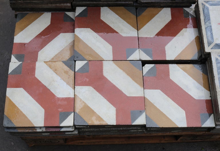 Reclaimed Geometric Encaustic Cement Floor or Wall Tiles For Sale at ...