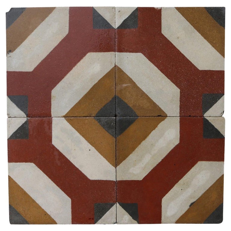 Reclaimed Geometric Encaustic Cement Floor or Wall Tiles For Sale at ...