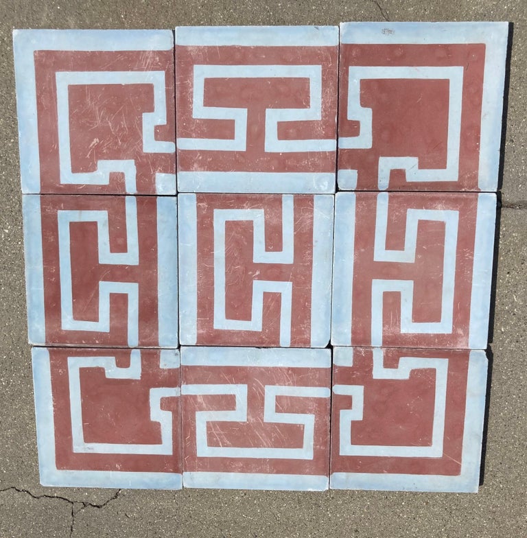 Reclaimed Geometric Encaustic Cement Floor or Wall Tiles Set of 9 For ...