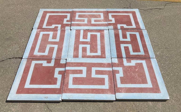 Reclaimed Geometric Encaustic Cement Floor or Wall Tiles Set of 9 For ...