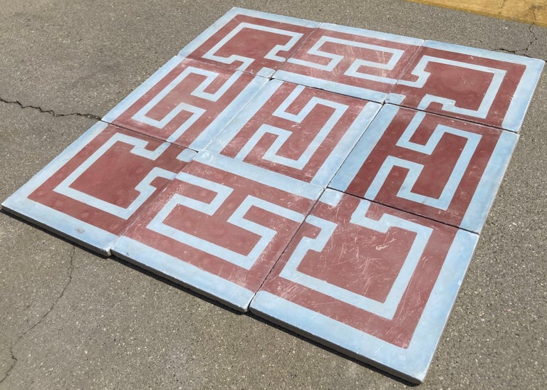 Reclaimed Geometric Encaustic Cement Floor or Wall Tiles Set of 9 For ...