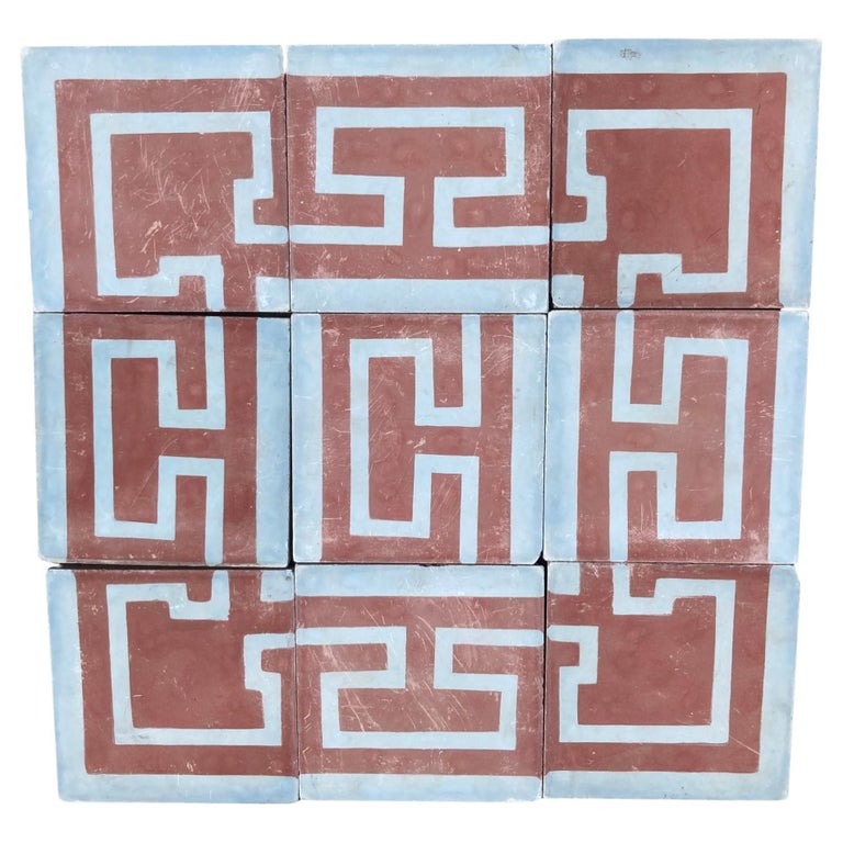 Reclaimed Geometric Encaustic Cement Floor or Wall Tiles Set of 9 For ...