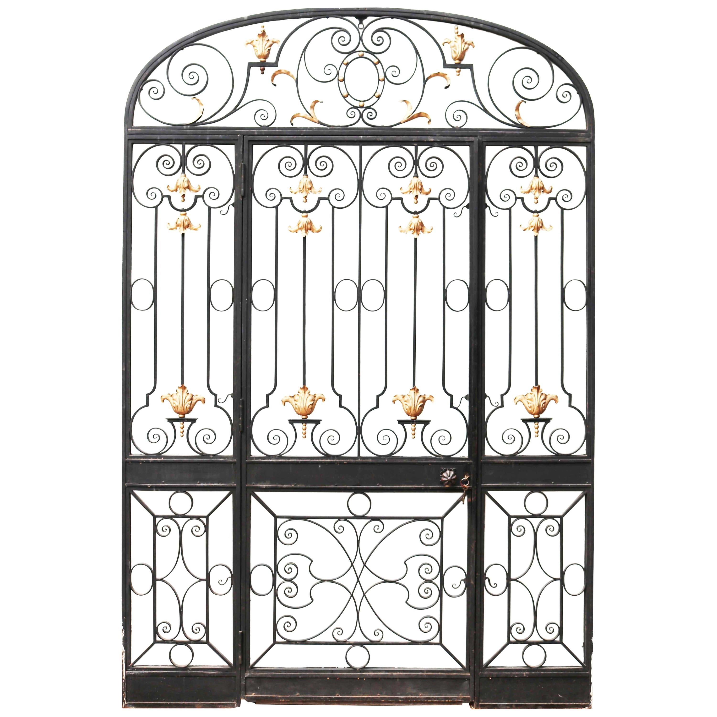 French Cast and Forged Iron Arched Entrance Way Large Central Gate For ...