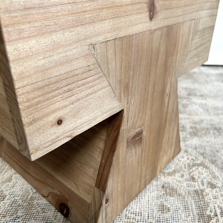 Reclaimed Natural Pine Wood Stool For Sale at 1stDibs