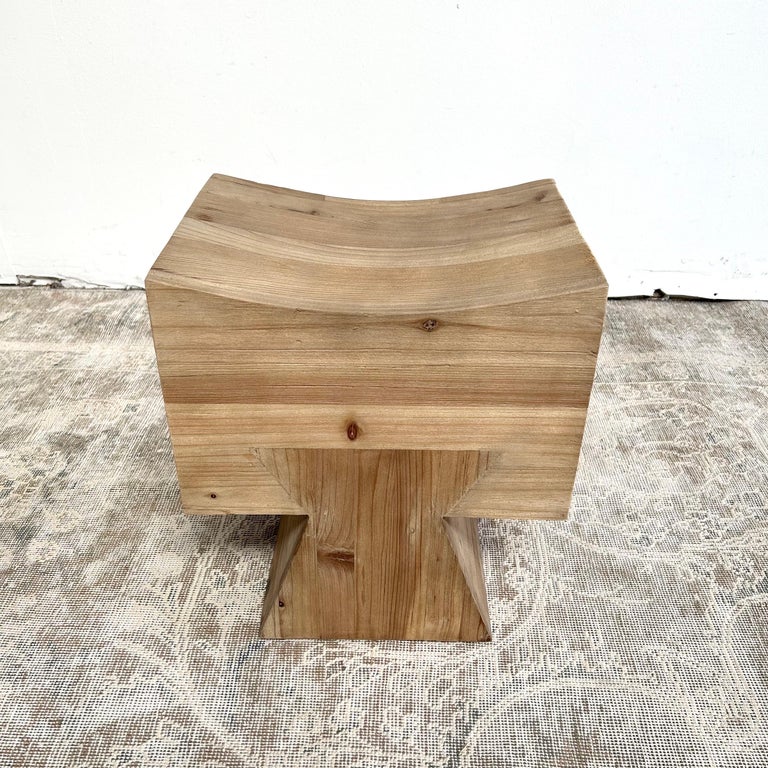 Reclaimed Natural Pine Wood Stool For Sale at 1stDibs