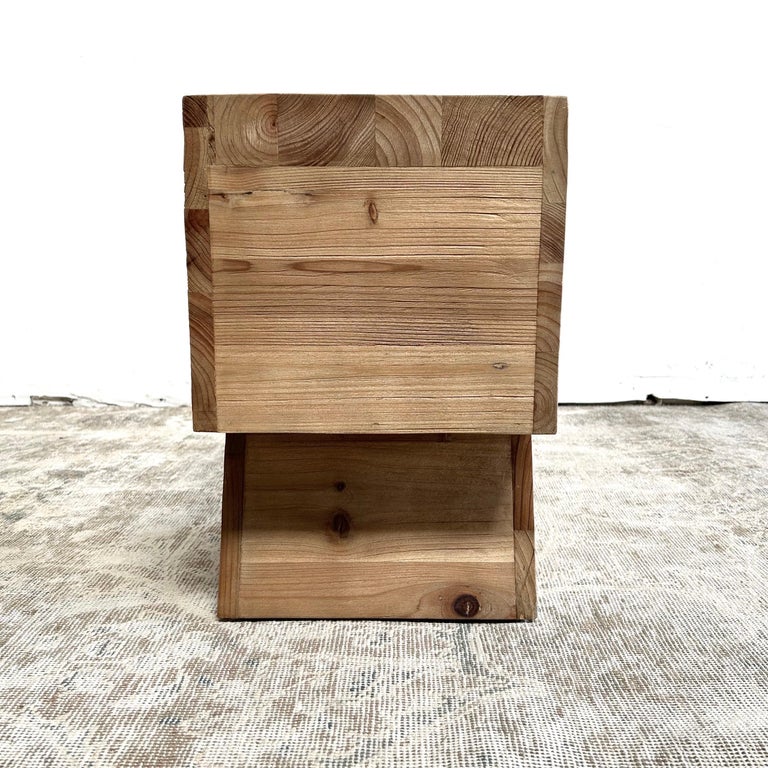 Reclaimed Natural Pine Wood Stool For Sale at 1stDibs