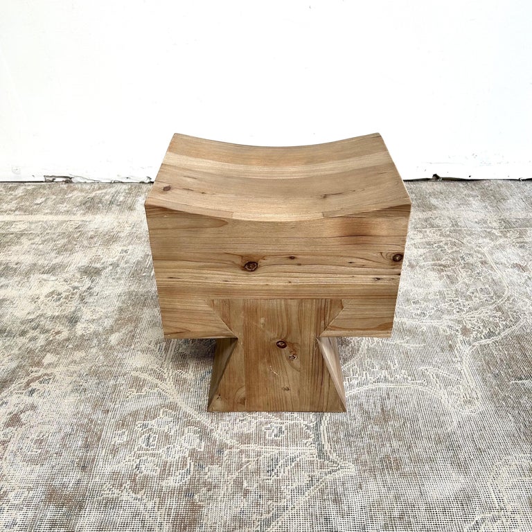 Reclaimed Natural Pine Wood Stool For Sale at 1stDibs