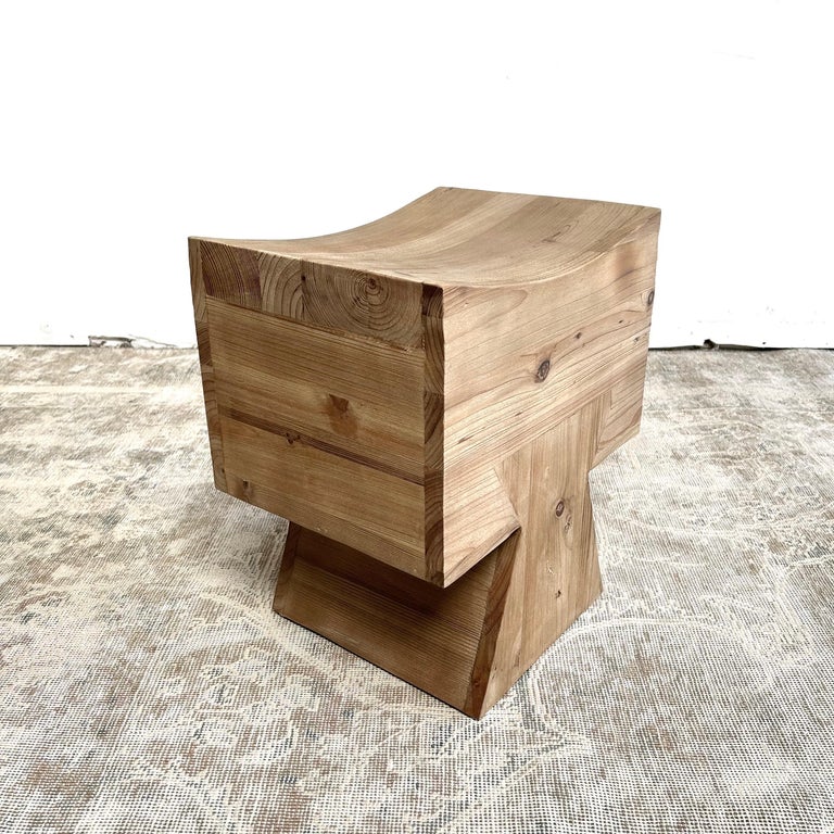 Reclaimed Natural Pine Wood Stool For Sale at 1stDibs