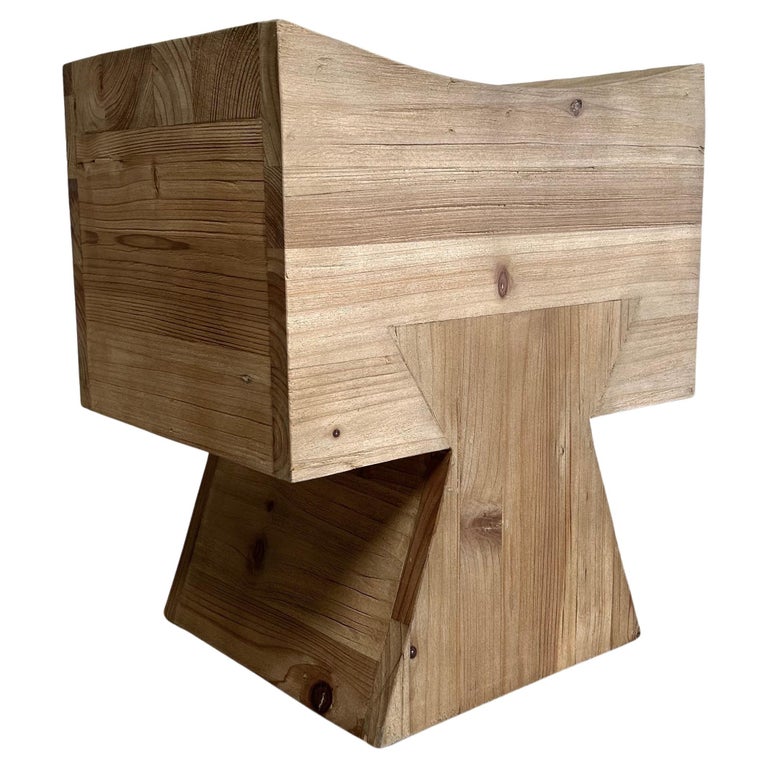 Reclaimed Natural Pine Wood Stool For Sale at 1stDibs