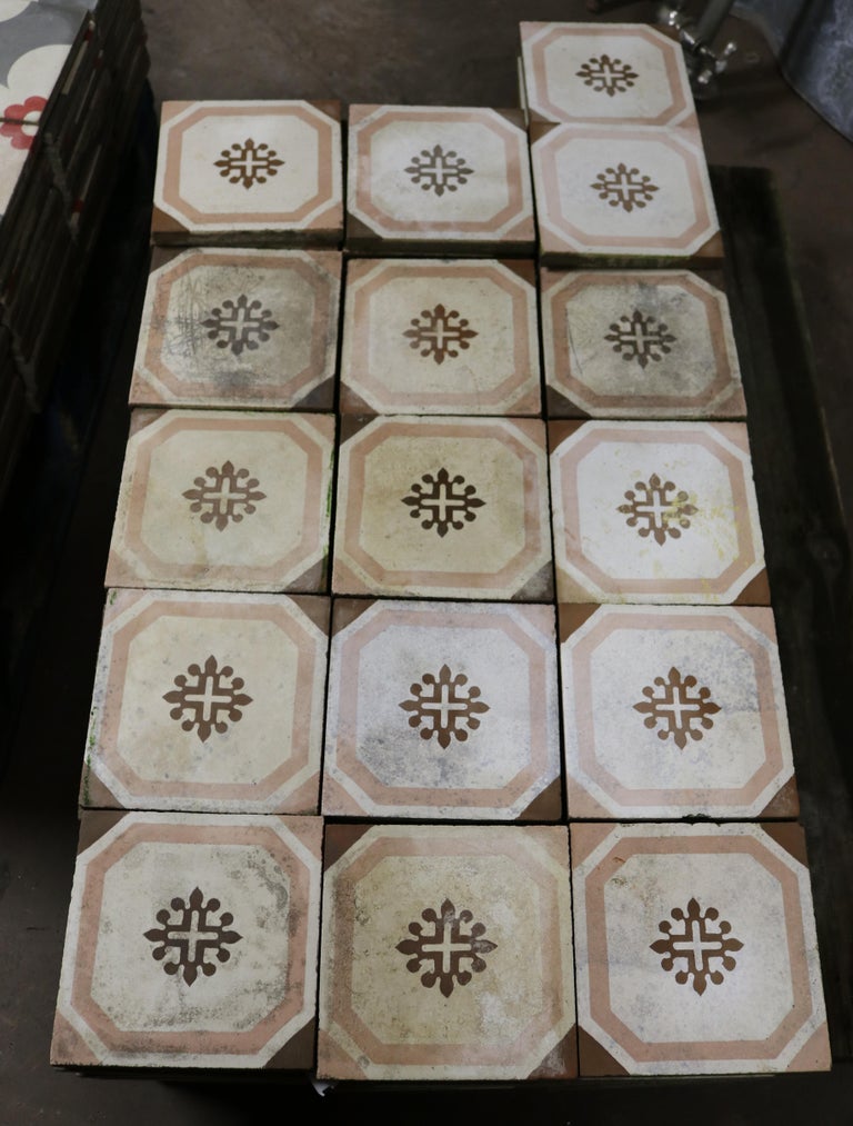 Reclaimed Patterned Encaustic Cement Floor Tiles at 1stDibs
