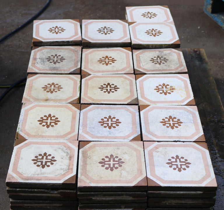 Reclaimed Patterned Encaustic Cement Floor Tiles at 1stDibs