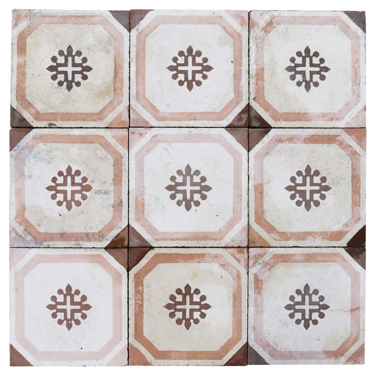 Reclaimed Patterned Encaustic Cement Floor Tiles at 1stDibs