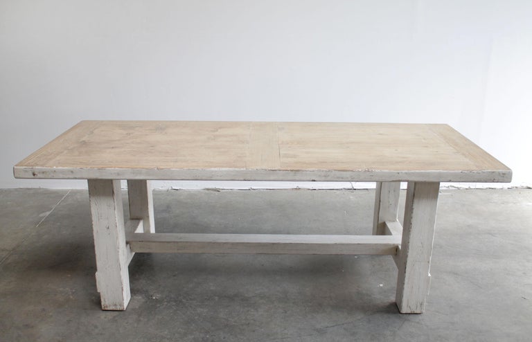 Reclaimed Pine Wood Dining Table with Distressed White Paint For Sale ...