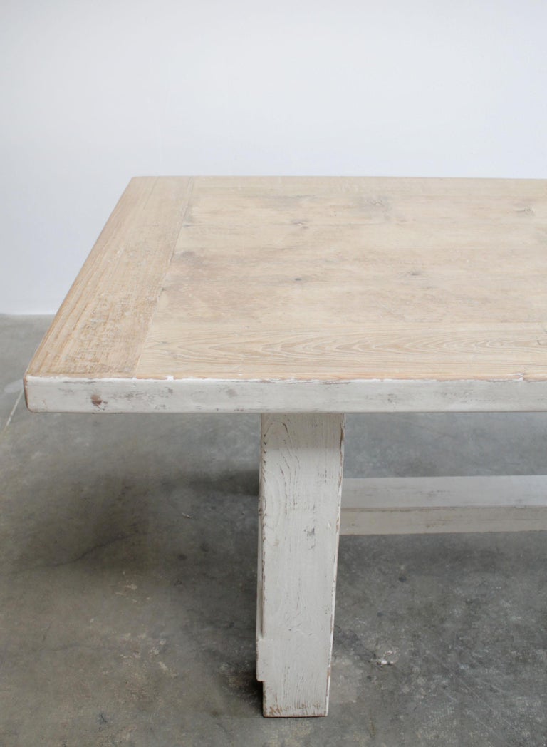 Reclaimed Pine Wood Dining Table with Distressed White Paint For Sale ...