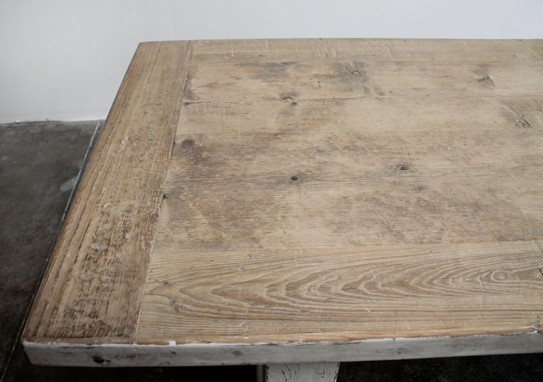 Reclaimed Pine Wood Dining Table with Distressed White Paint For Sale ...