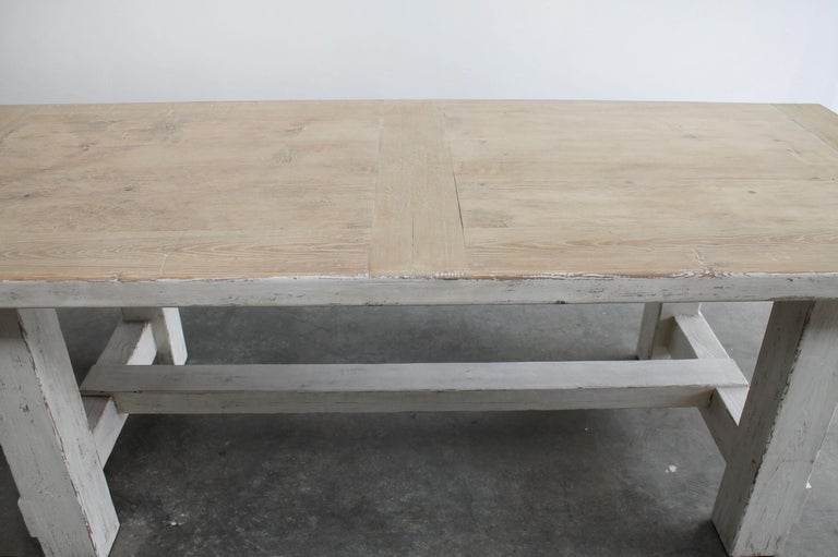 Reclaimed Pine Wood Dining Table with Distressed White Paint For Sale ...
