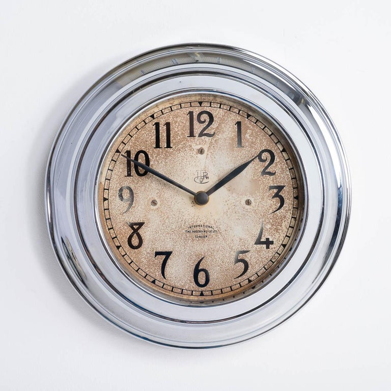Reclaimed Small Chrome Wall Clock by 'ITR' International Time Recording ...