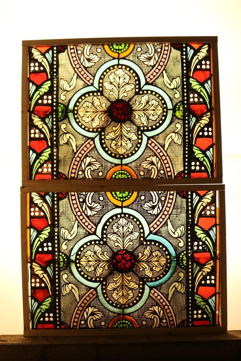 Reclaimed Stained Glass Window For Sale at 1stDibs