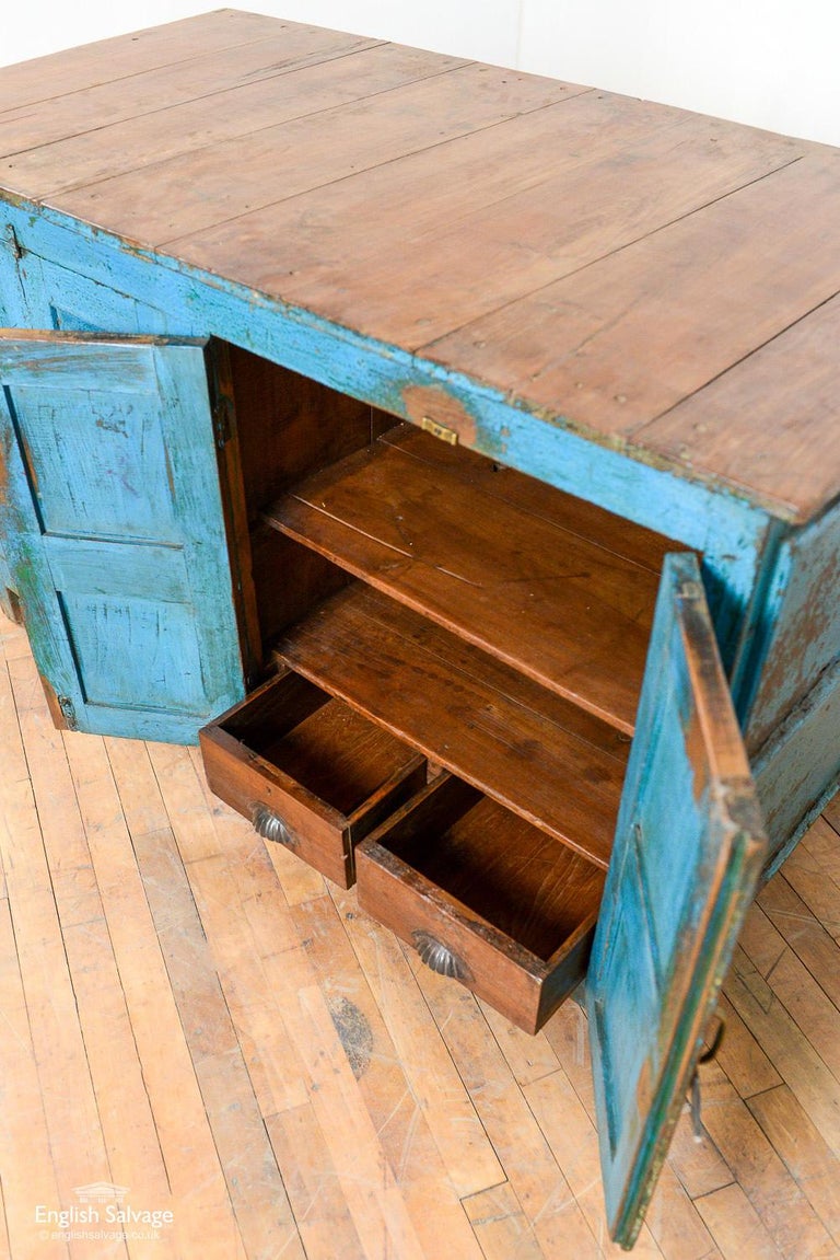 Reclaimed Teak Blue Painted Sideboard, 20th Century For Sale at 1stDibs