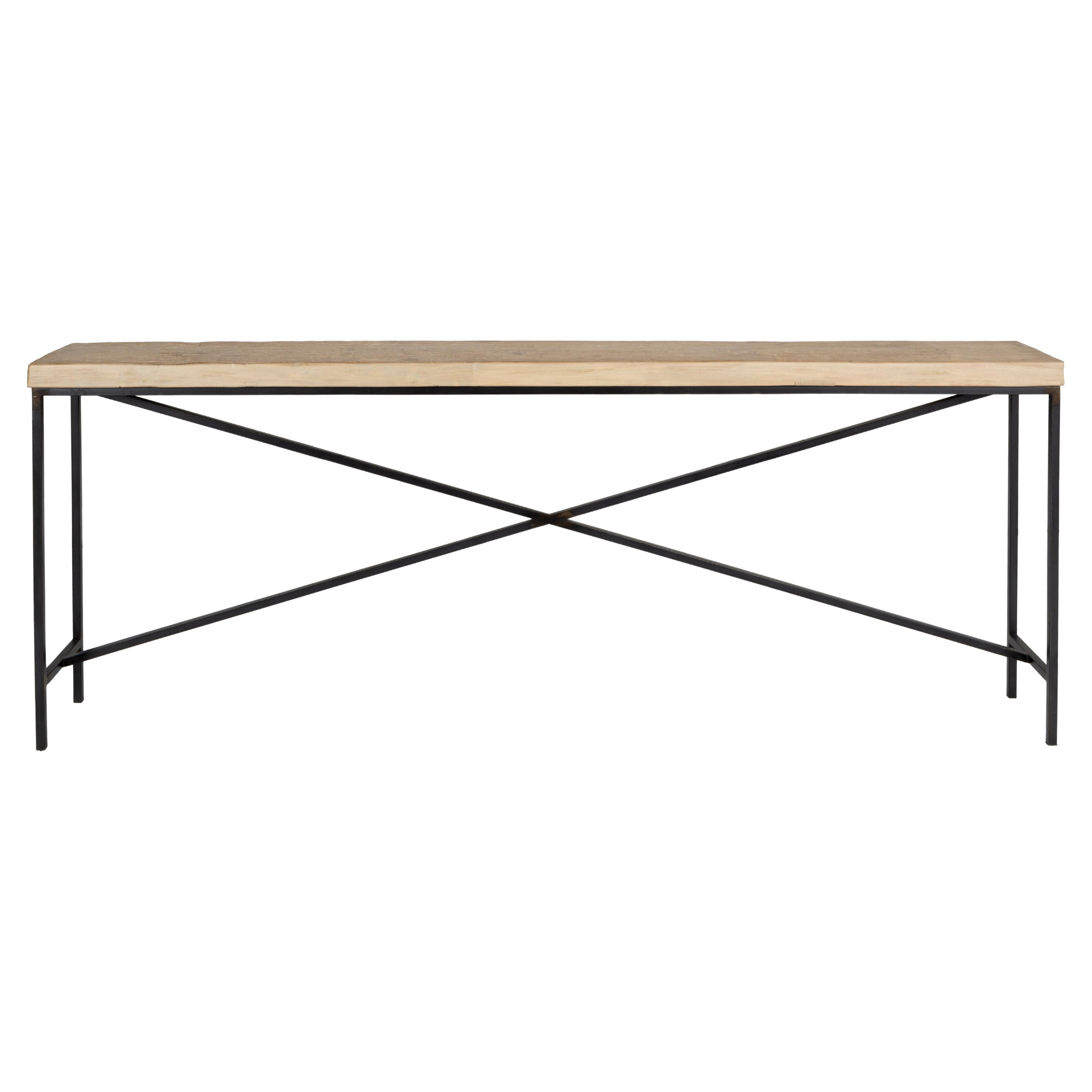 Reclaimed Top on Minimalist Steel Base Console Table For Sale at 1stDibs