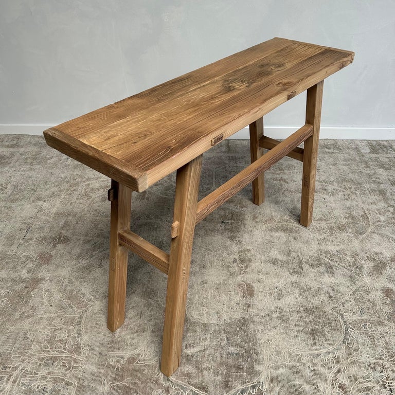 Reclaimed Vintage Natural Elm Wood Console Table For Sale at 1stDibs