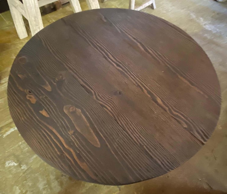 Reclaimed Wood Round Coffee Table with Three Legs at 1stDibs
