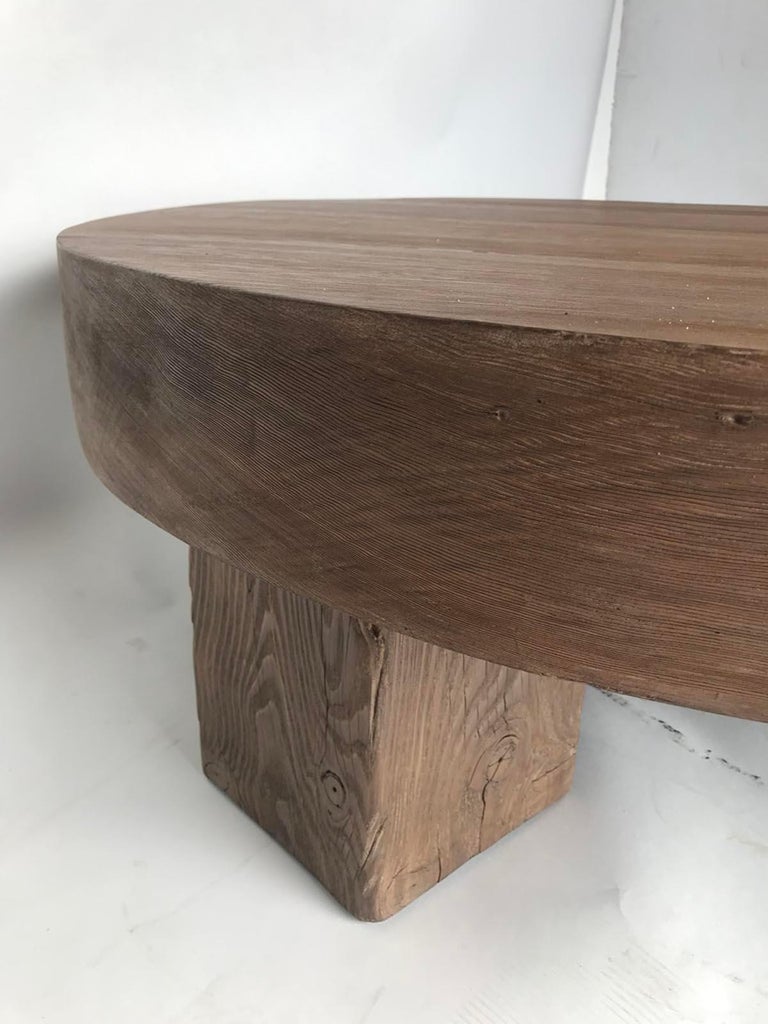 Reclaimed Wood Round Coffee Table with Three Legs at 1stDibs