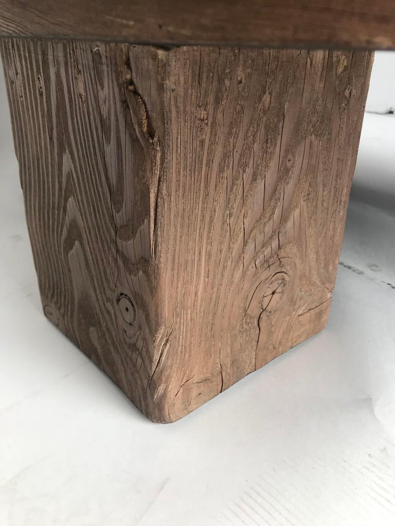 Reclaimed Wood Round Coffee Table with Three Legs at 1stDibs