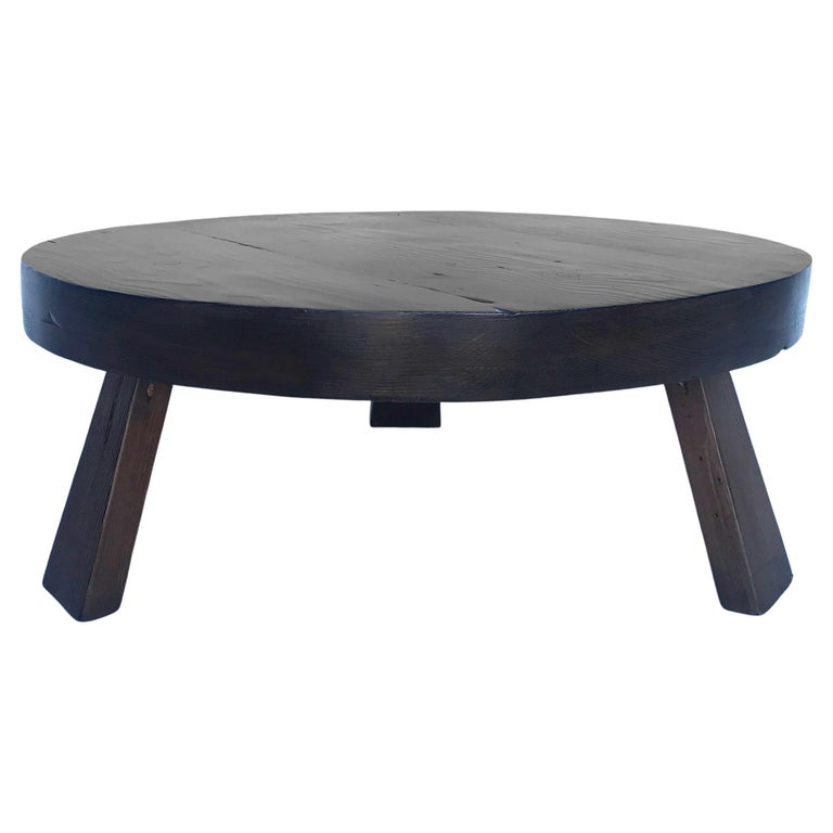 Reclaimed Wood Round Coffee Table with Three Legs at 1stDibs