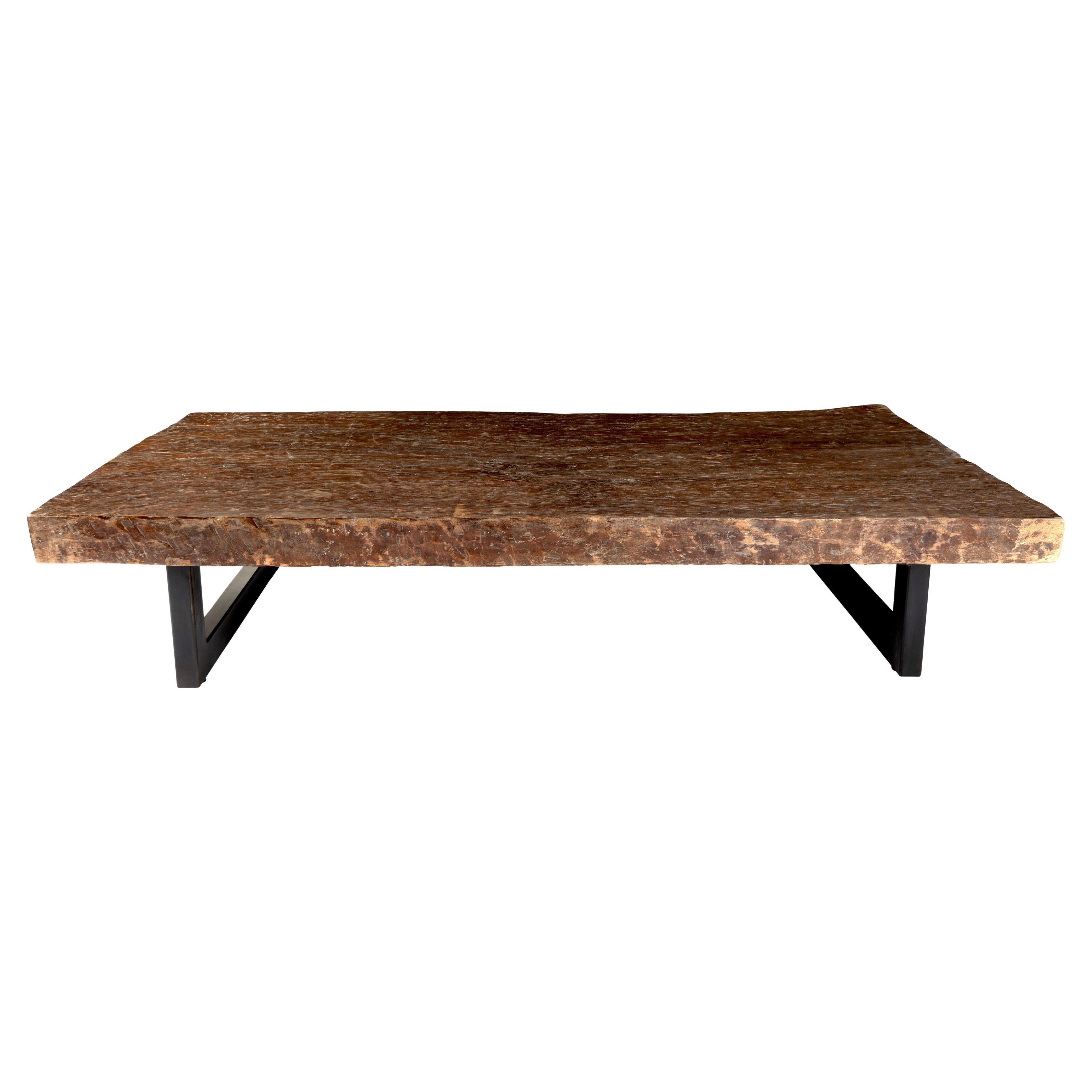 Reclaimed Wood with Thumbnail Detail on Metal Base Coffee Table For ...