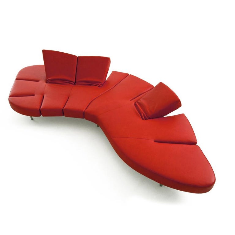 Reclining Red Leather Sofa Produced by Edra For Sale at 1stDibs