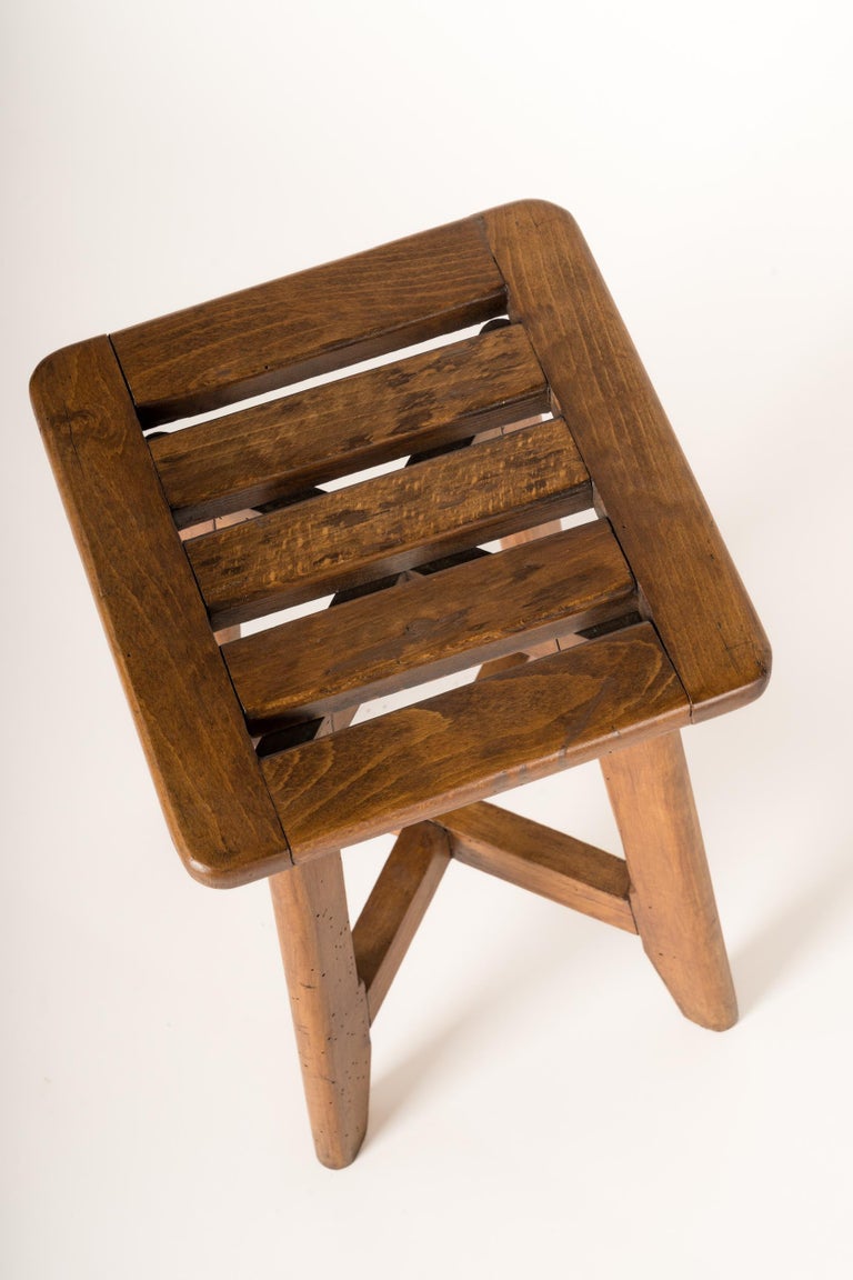 Reconstruction Oak Split Slats Stool in the Style of Gascoin, France ...