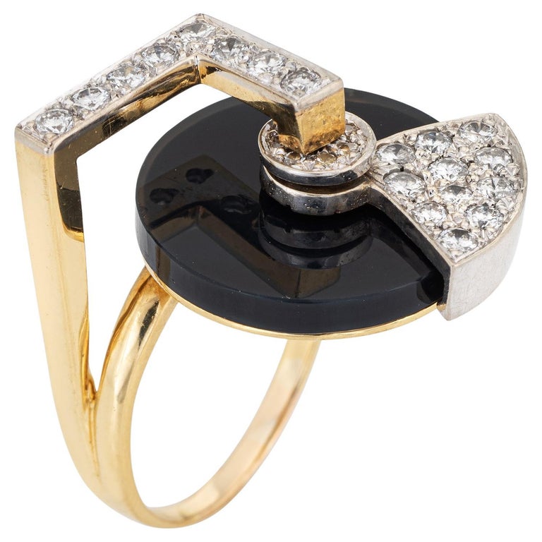 Record Player Ring Vintage Onyx Diamond Spinning Kinetic 18k Gold ...