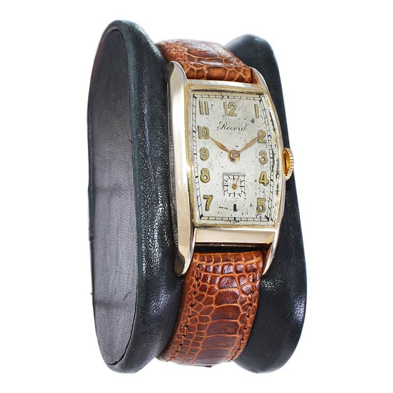 Record Watch Company Gold Filled Art Deco Tonneau Shape from 1940's For ...