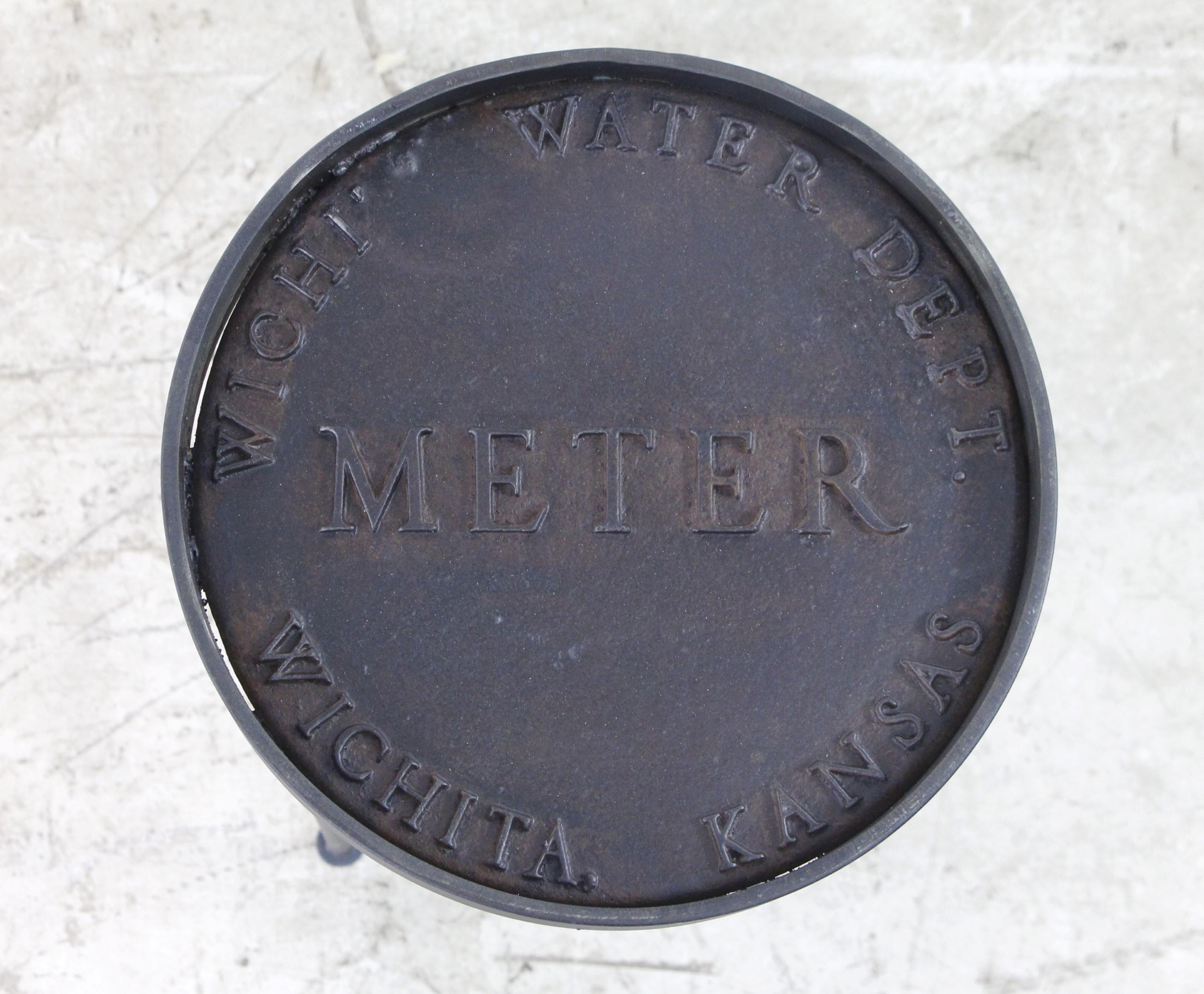 Wichita Water Dept Meter Cover Round Side Table For Sale at 1stDibs