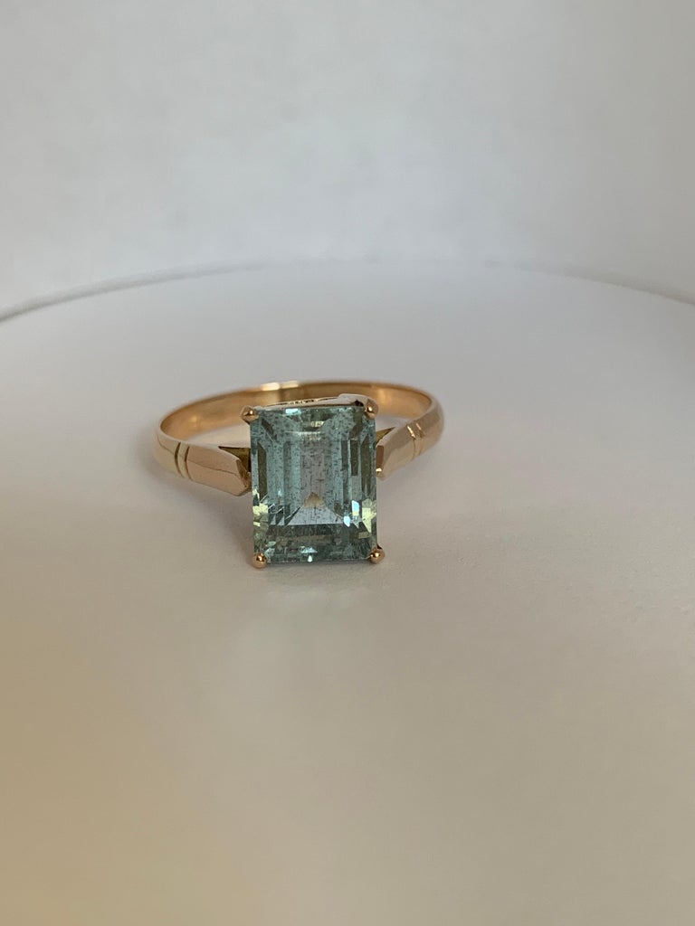 Rectangle Aquamarine Set in 14 Karat Gold Ring at 1stDibs