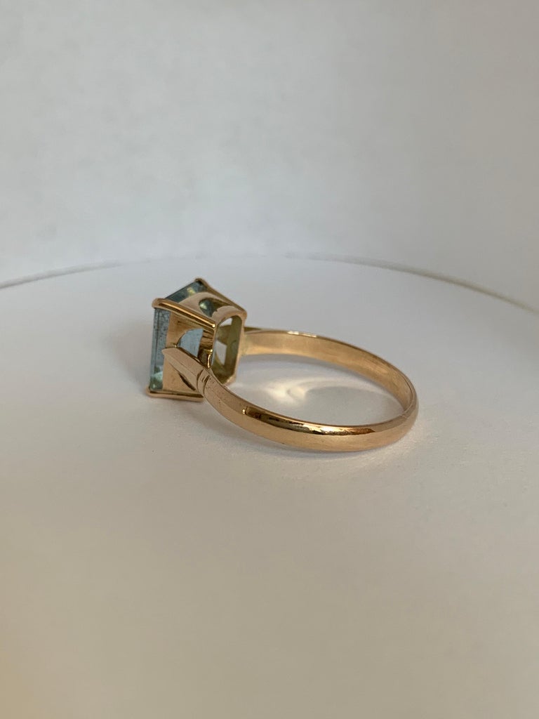 Rectangle Aquamarine Set in 14 Karat Gold Ring at 1stDibs