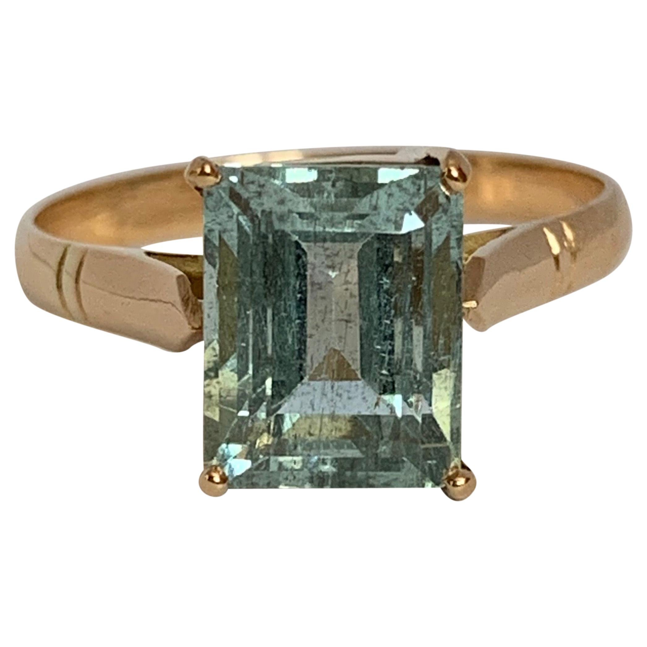 Rectangle Aquamarine Set in 14 Karat Gold Ring at 1stDibs