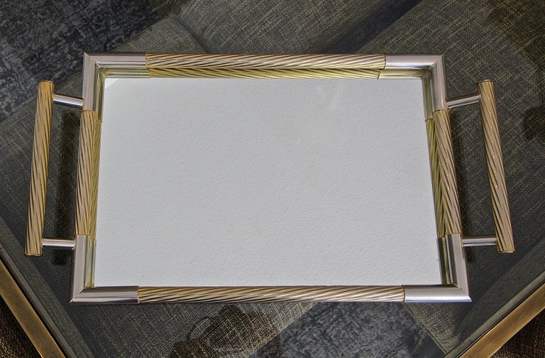 Rectangle Gold Metal Serving Tray For Sale at 1stDibs