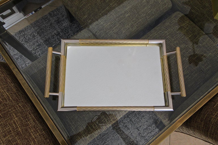 Rectangle Gold Metal Serving Tray For Sale at 1stDibs