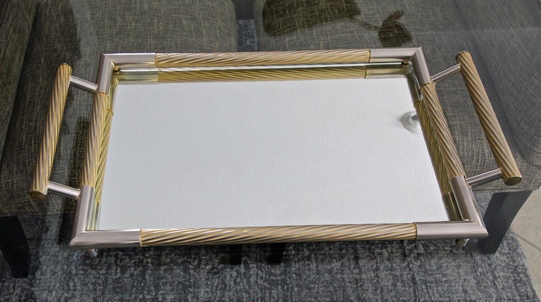 Rectangle Gold Metal Serving Tray For Sale at 1stDibs