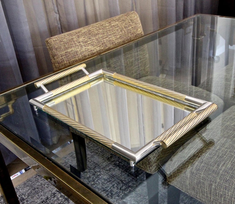 Rectangle Gold Metal Serving Tray For Sale at 1stDibs