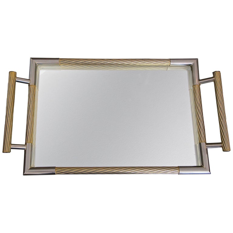Rectangle Gold Metal Serving Tray For Sale at 1stDibs