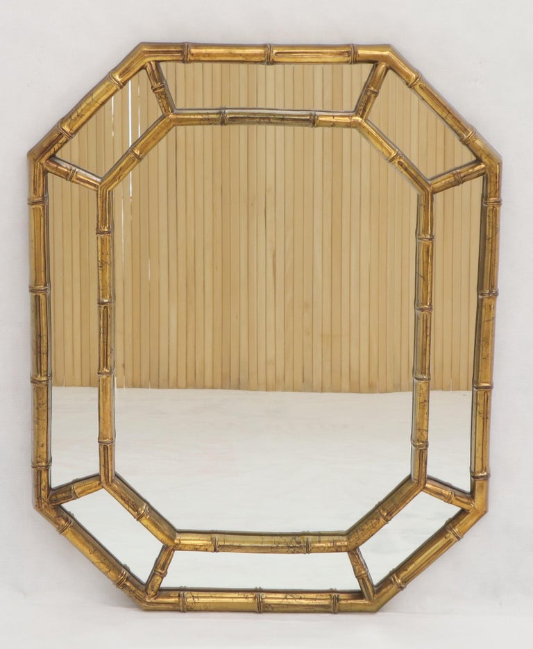 Rectangle Hexagon Shape Gold Finish Gilt Faux Bamboo Wall Mirror For Sale at 1stDibs | gold ...