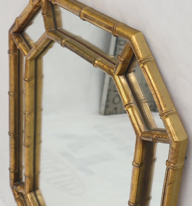 Rectangle Hexagon Shape Gold Finish Gilt Faux Bamboo Wall Mirror For ...