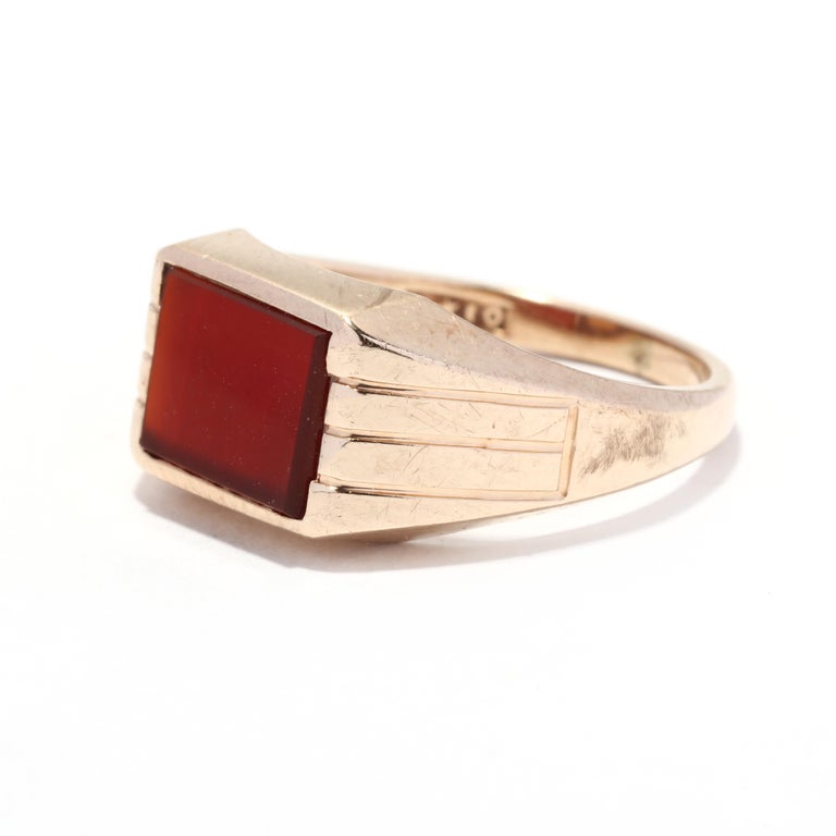 Rectangle Signet Ring, 10K Yellow Gold, Ring, Gent's Pinky Signet For ...