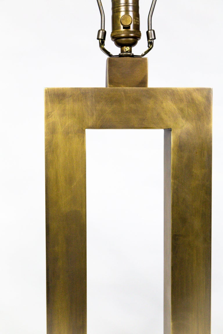 Rectangular Antiqued Brass Table Lamps, 'Pair' at 1stDibs